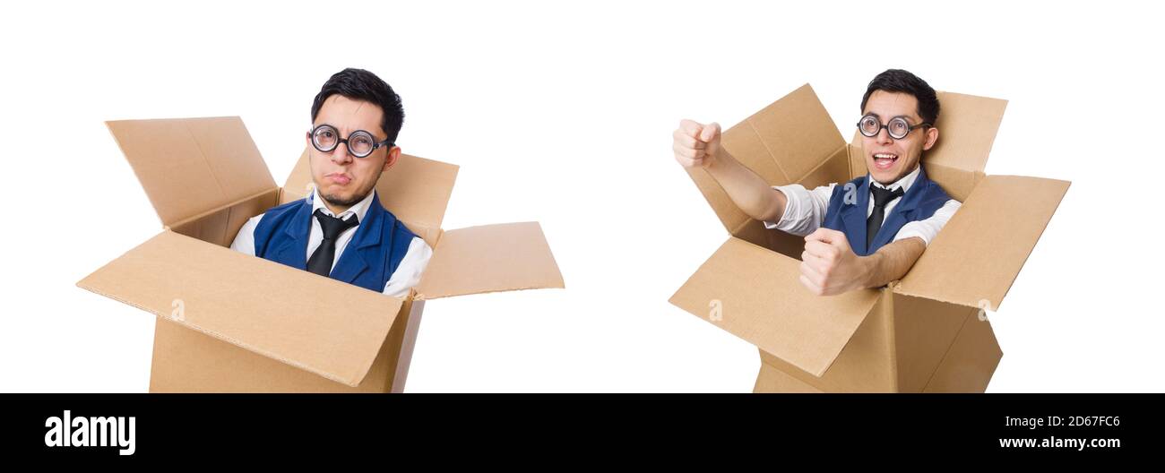 The man in thinking outside the box concept Stock Photo - Alamy