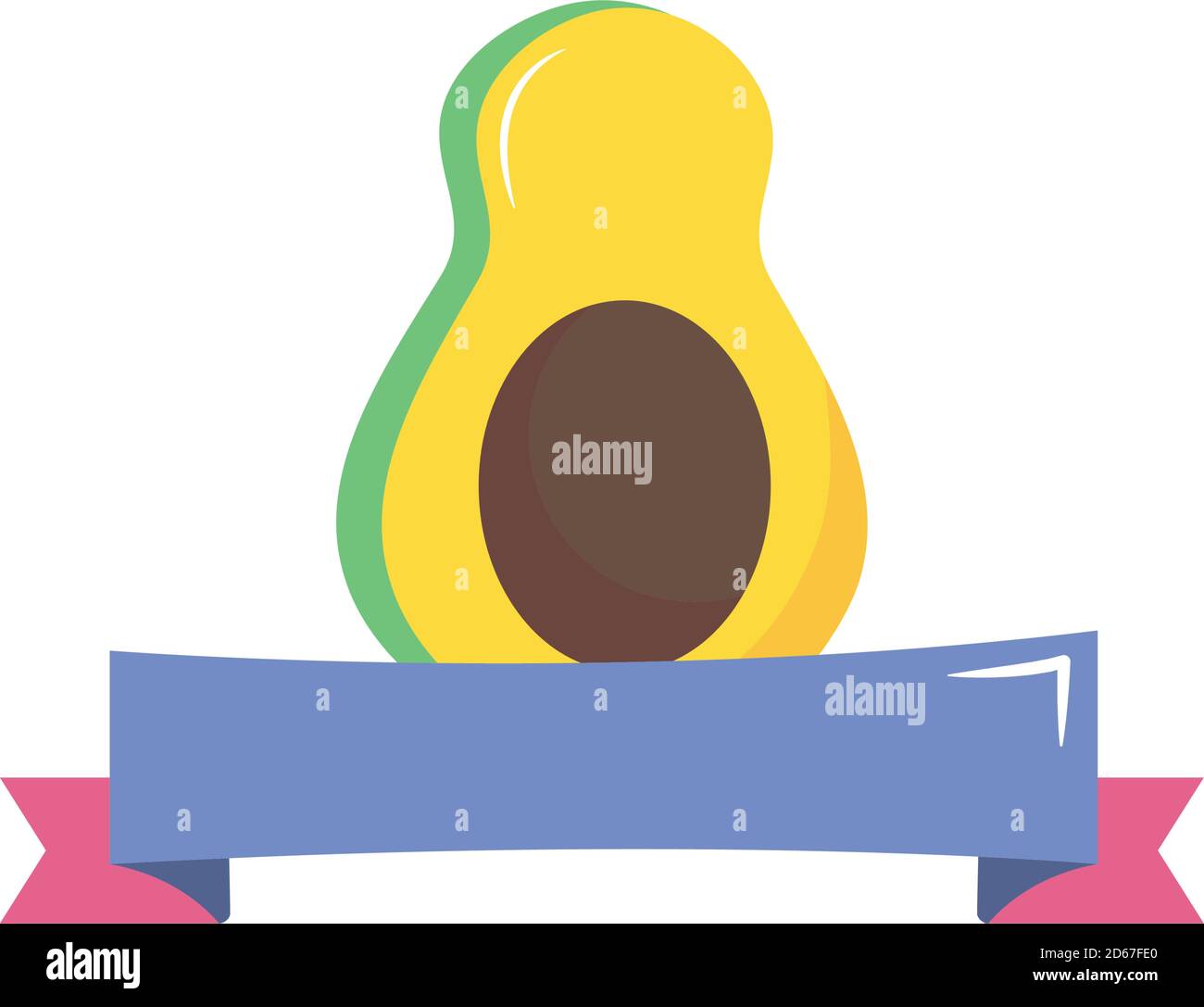 avocado with decorative ribbon over white background, flat style ...