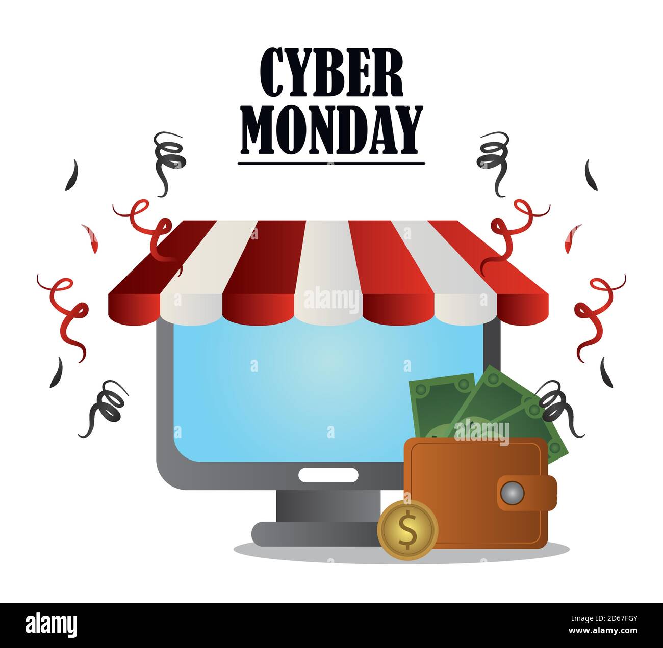 cyber monday, computer with wallet money promotion vector illustration ...