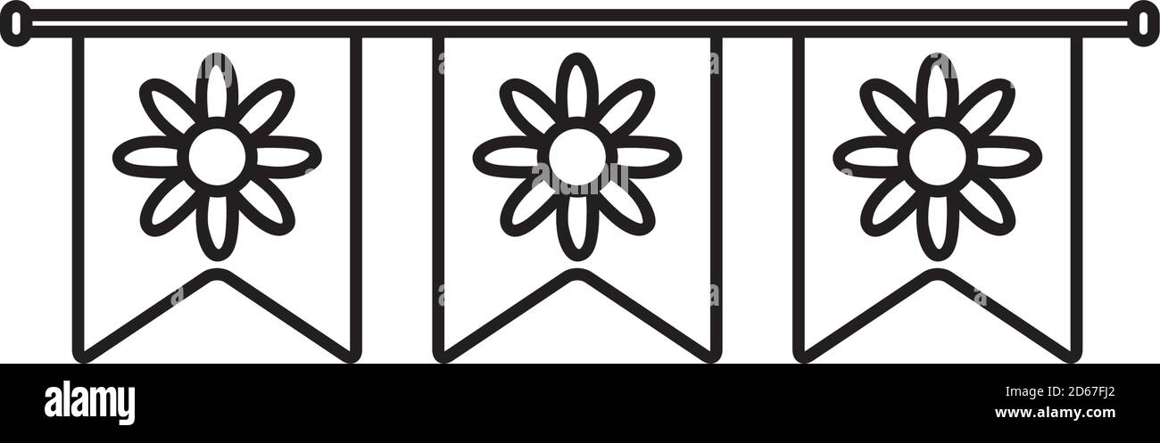 decorative pennants with flowers design over white background, line ...