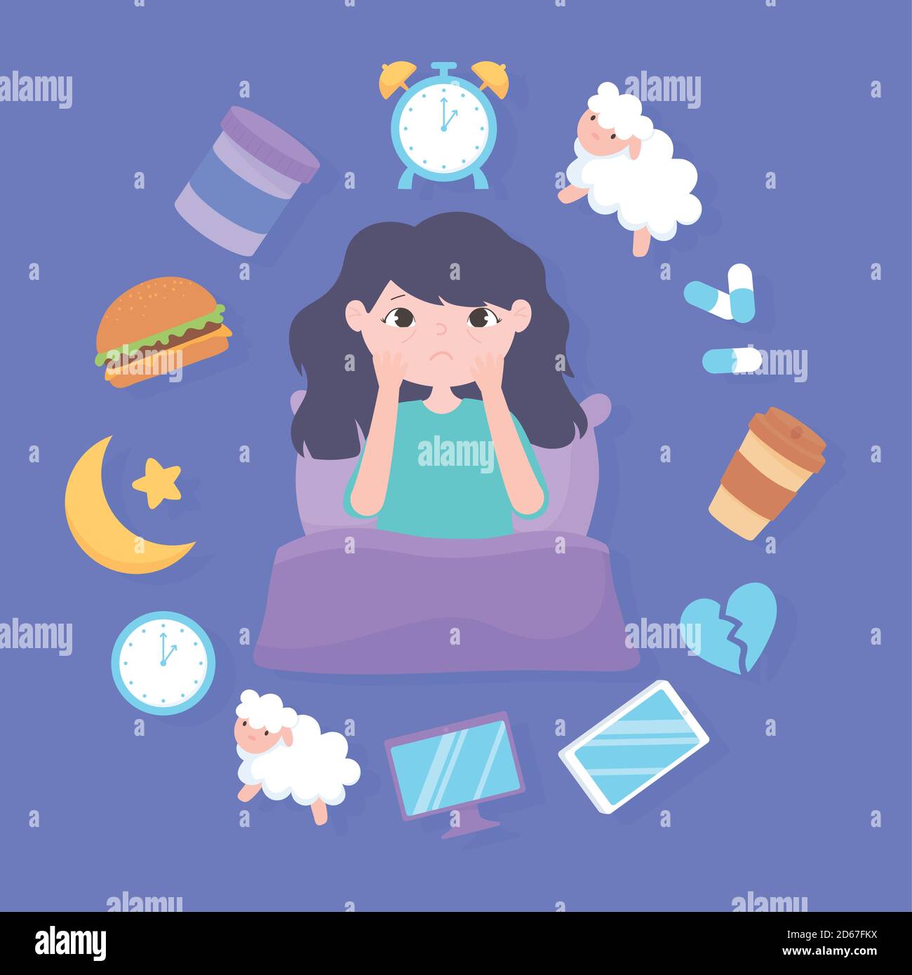 insomnia, girl and reasons of the disease heavy meal medicine caffeine ...