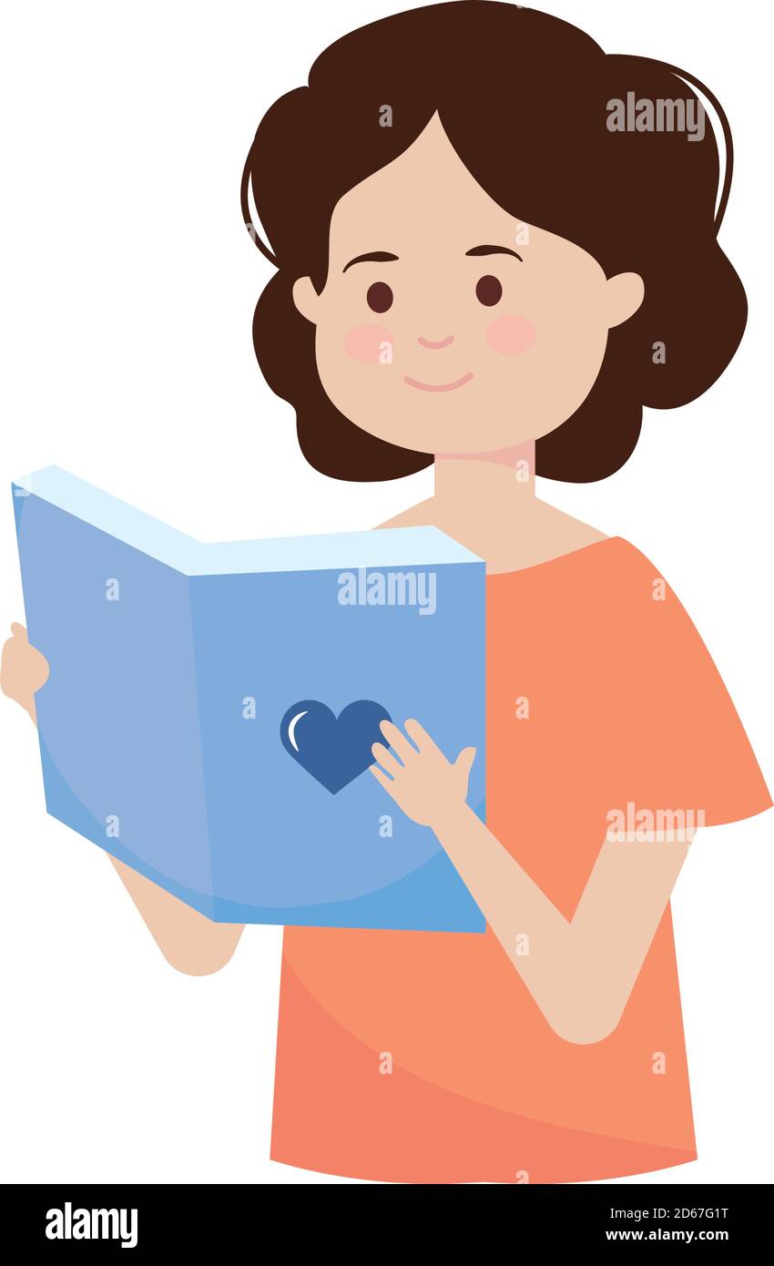 cartoon woman reading a book over white background, flat style, vector ...