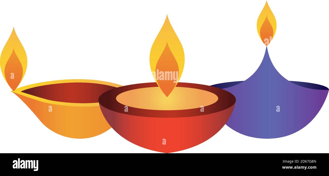 colorful diyas icon over white background, flat style, vector ...