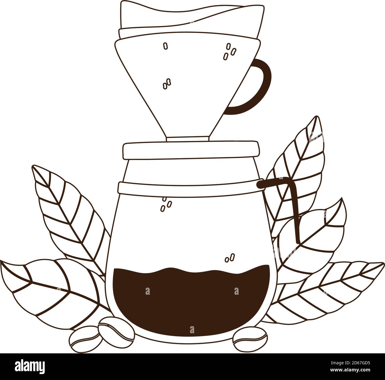 coffee brewing methods, drip maker coffee grains and leaves vector ...