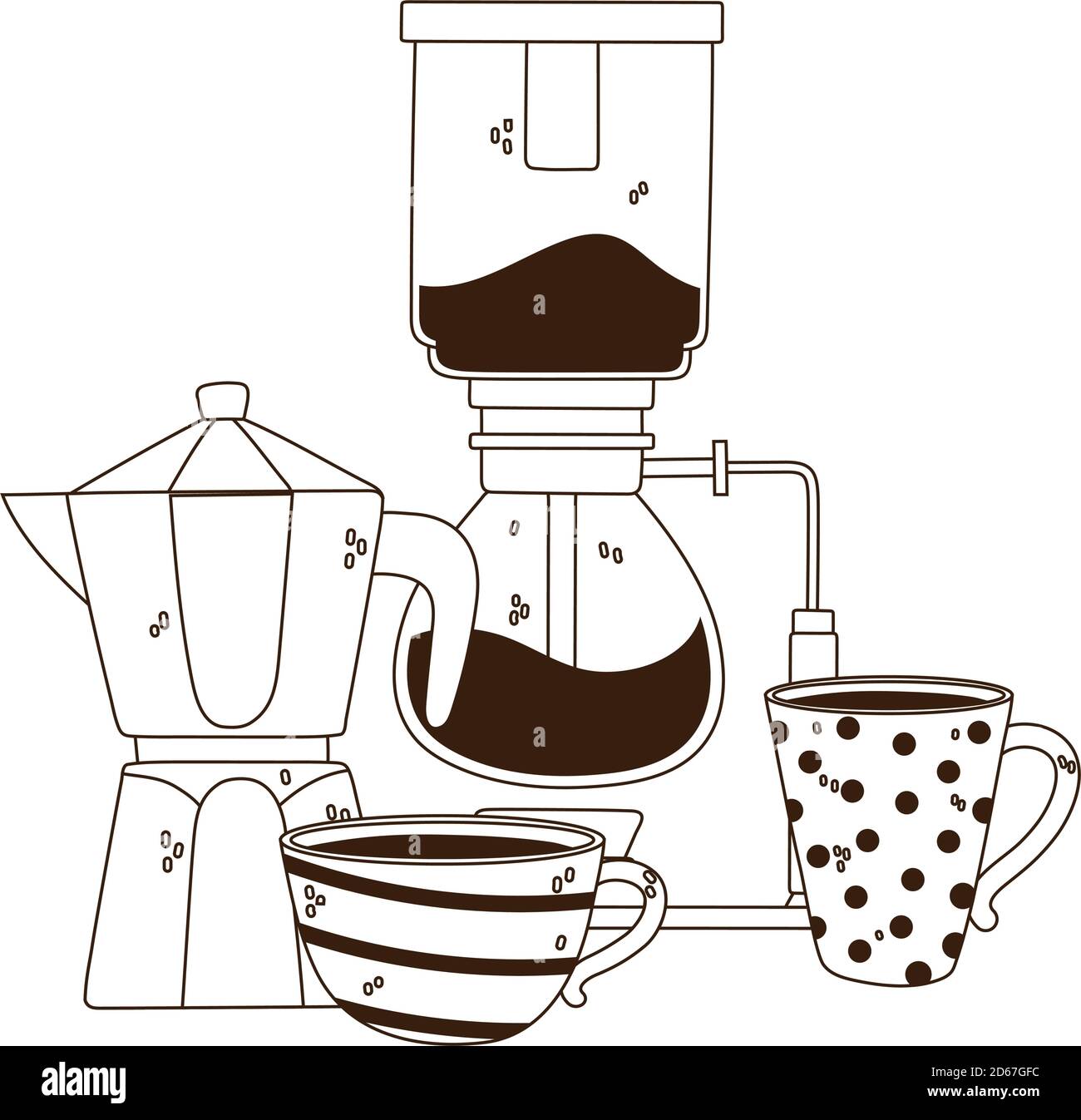 coffee brewing methods, pour over moka pot and coffee cups vector ...