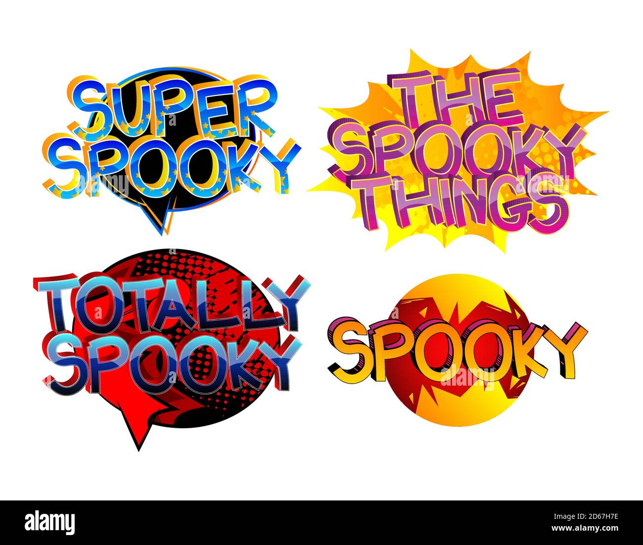 Spooky Comic book style cartoon words on abstract colorful comics ...