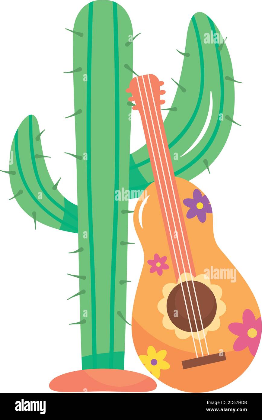 cactus and floral guitar icon over white background, flat style, vector ...