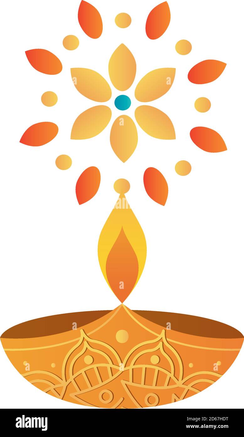 diwali rangoli and diya icon over white background, flat style, vector ...