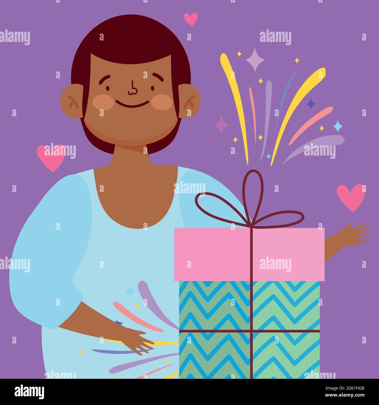 boy with wrapped gift box celebraton cartoon vector illustration Stock ...