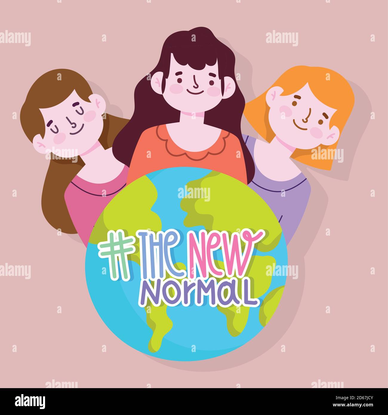 new normal lifestyle, people with world and lettering vector ...