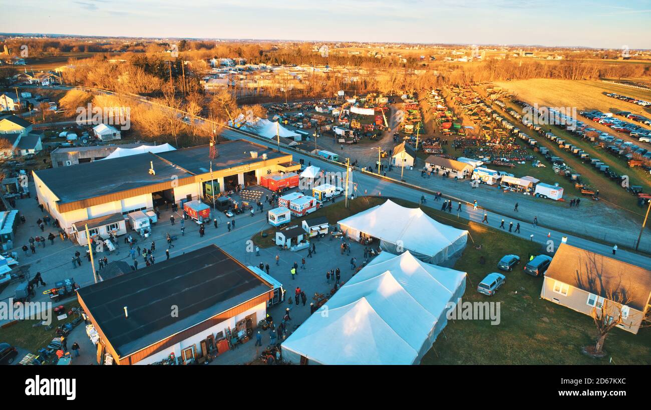 Aerial View of an Amish Mud Sale with Lots of Buggies and Farm ...