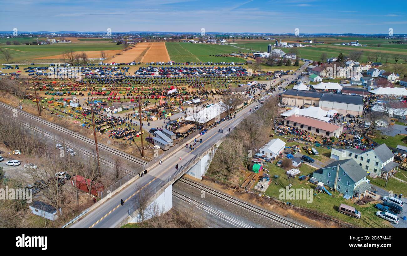 Aerial View of an Amish Mud Sale with Lots of Buggies and Farm ...