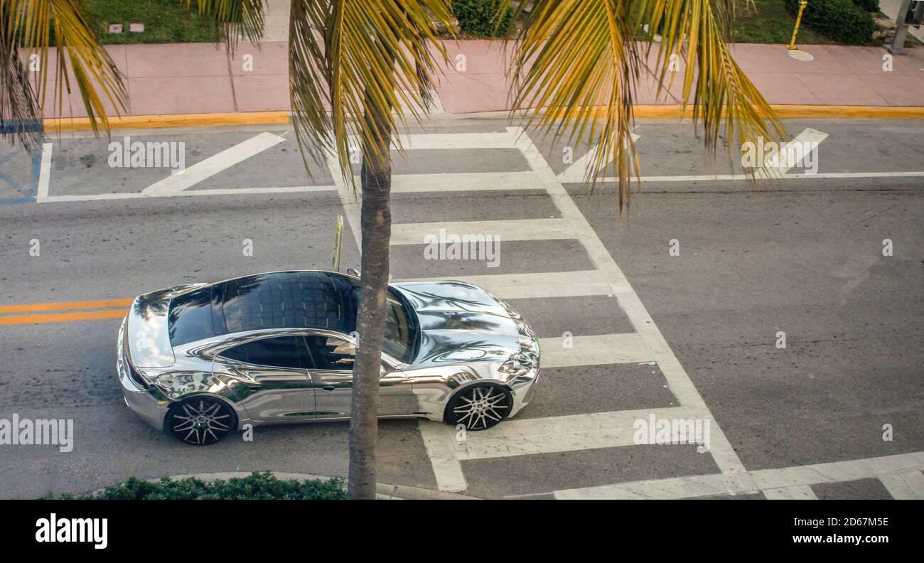Silver mirror plated car Miami, Florida, USA Stock Photo - Alamy