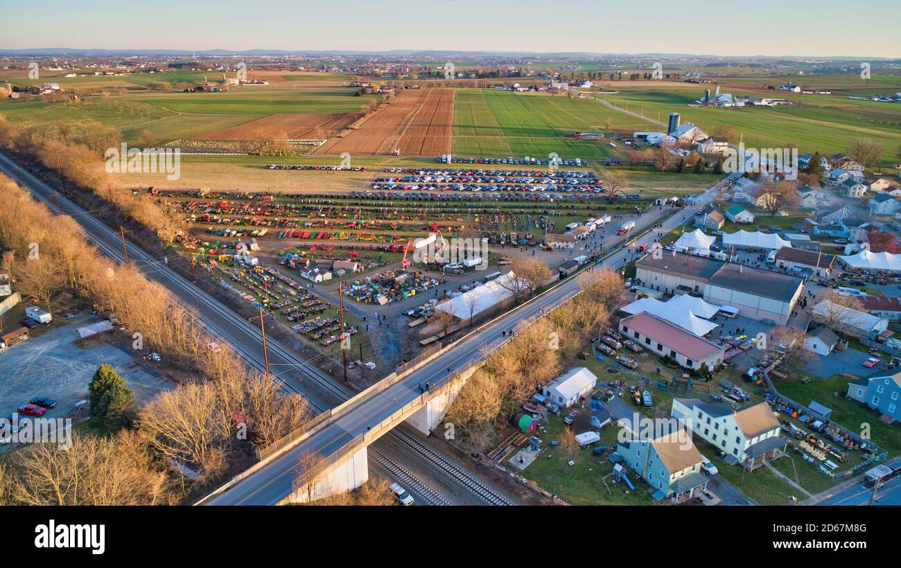 Aerial View of an Amish Mud Sale with Lots of Buggies and Farm ...