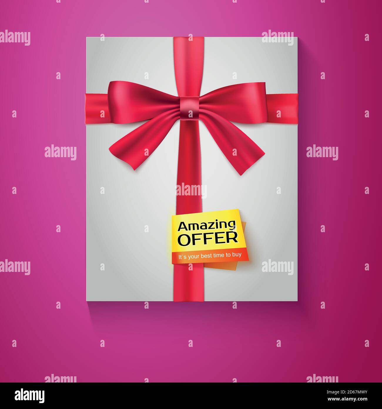 Box, red ribbon, bow and the badge Amazing offer Stock Vector Image ...