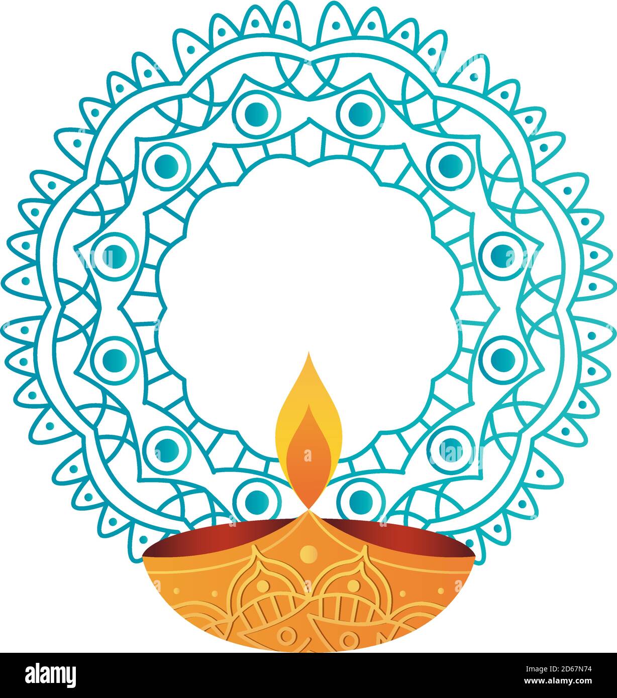 diwali diya and blue mandala icon over white background, flat style ...