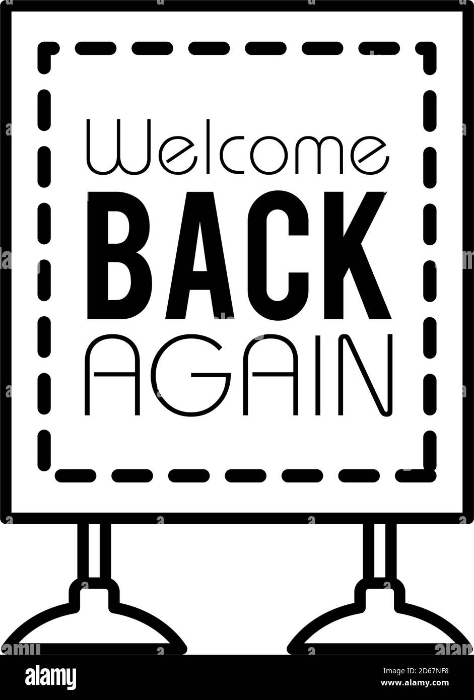 welcome back again sign icon over white background, line style, vector ...