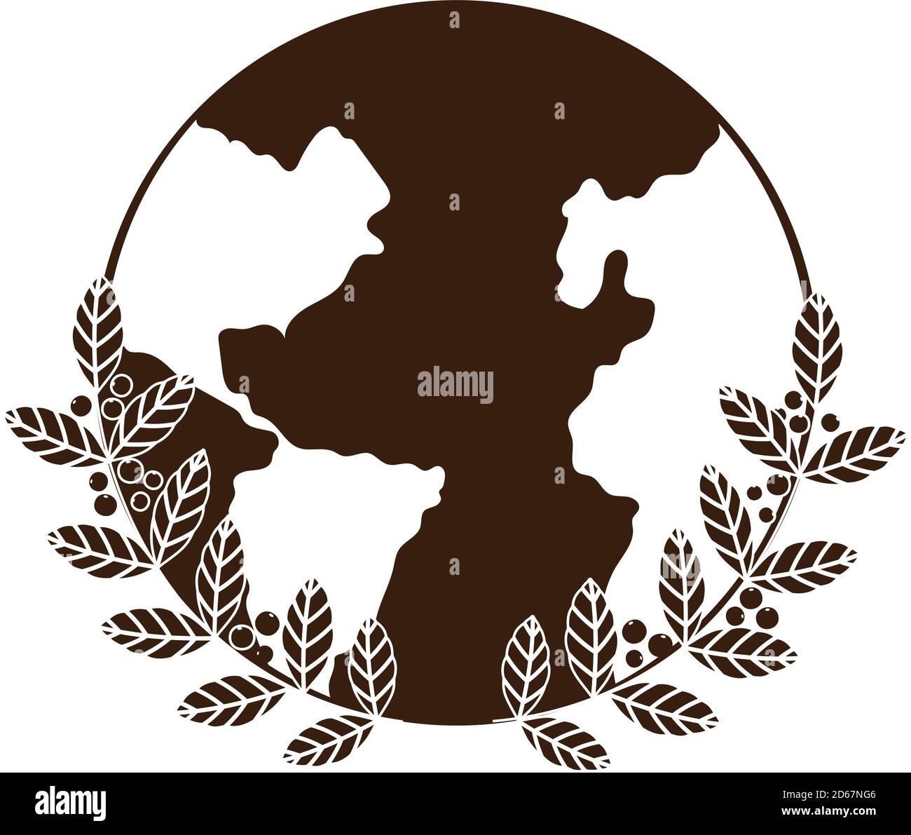 coffee branch tree grains world map vector illustration silhouette icon ...