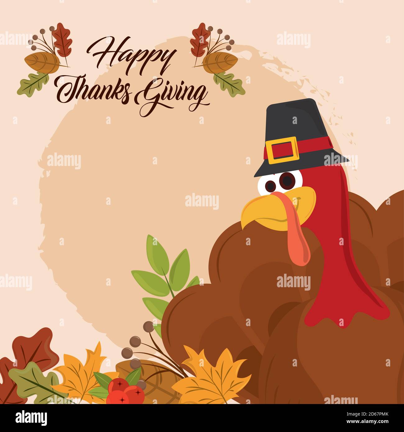 happy thanksgiving day, turkey with hat autumnal foliage vector ...
