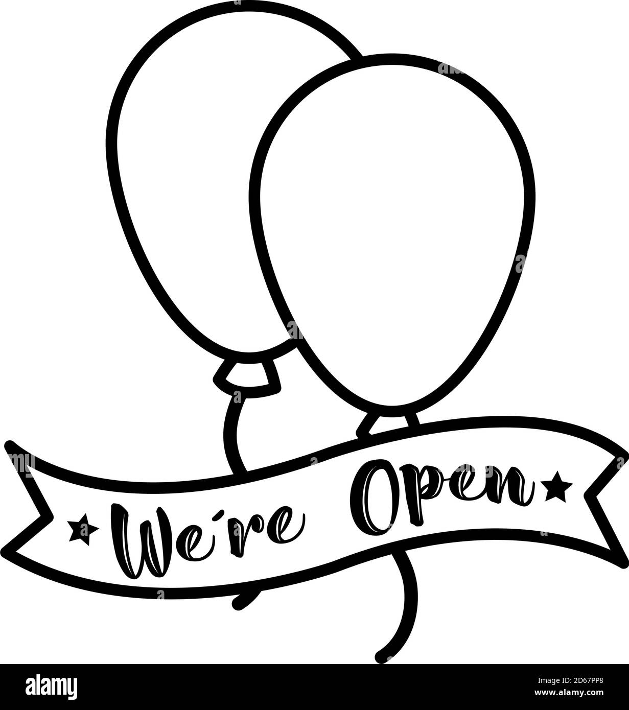 balloons and decorative ribbon with we are open lettering design over ...