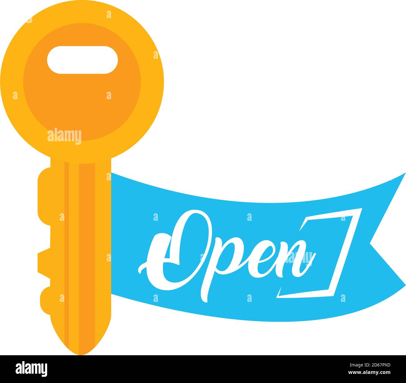 key and ribbon with open lettering design over white background, flat ...