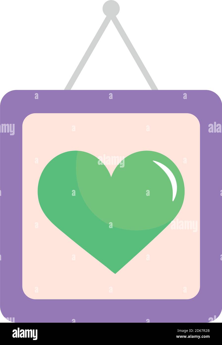 frame with green heart icon over white background, flat style, vector ...