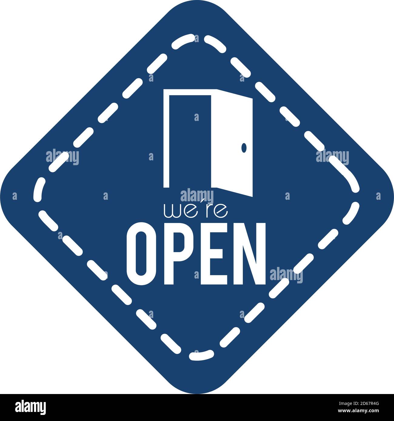 we are open triangle sign with open door icon over white background ...