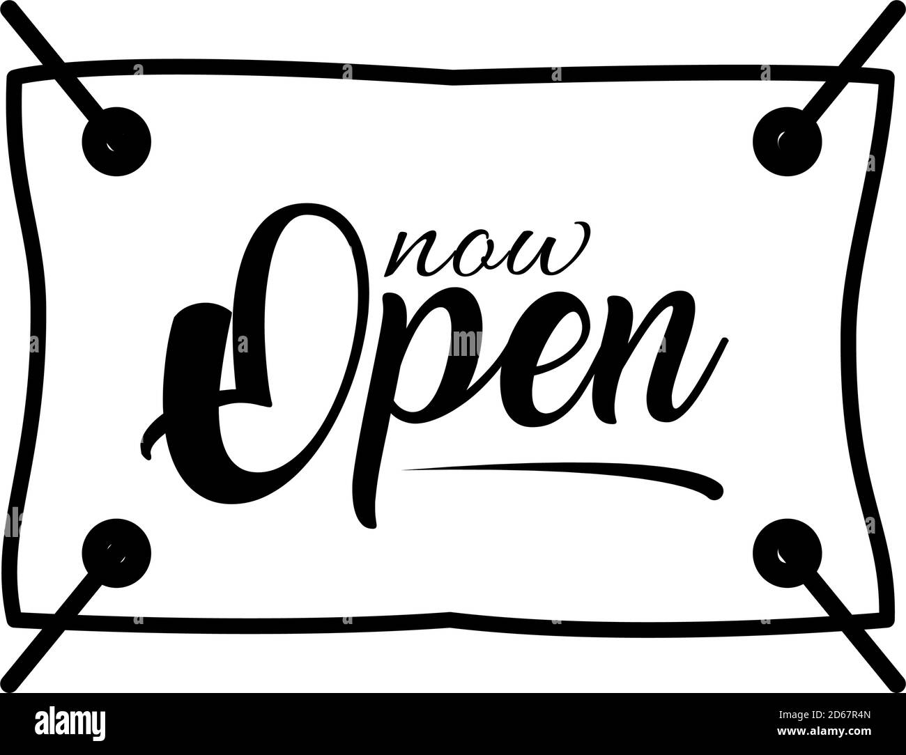 billboard with now open lettering design over white background, line ...