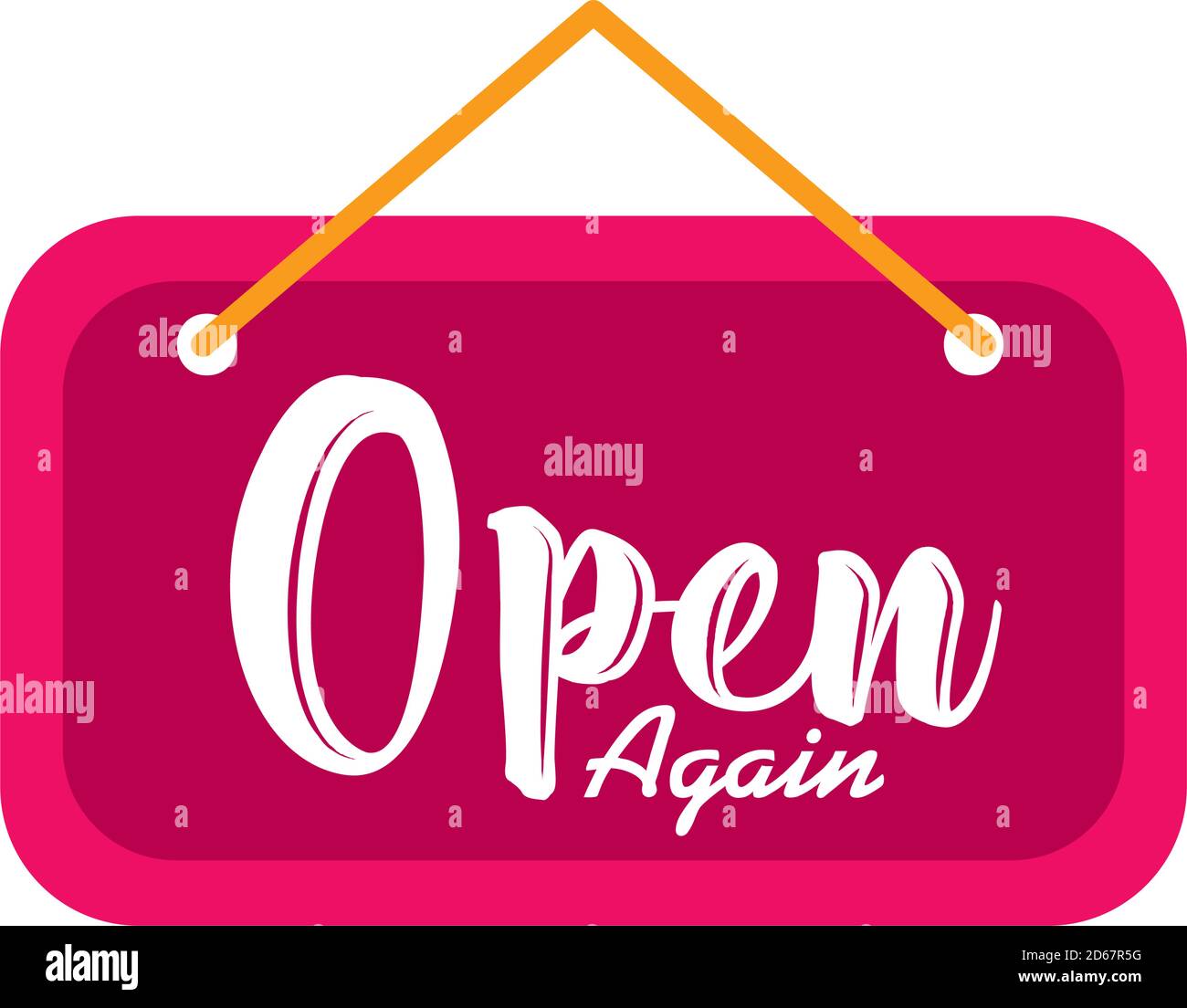 door sign with open again lettering design over white background, flat ...