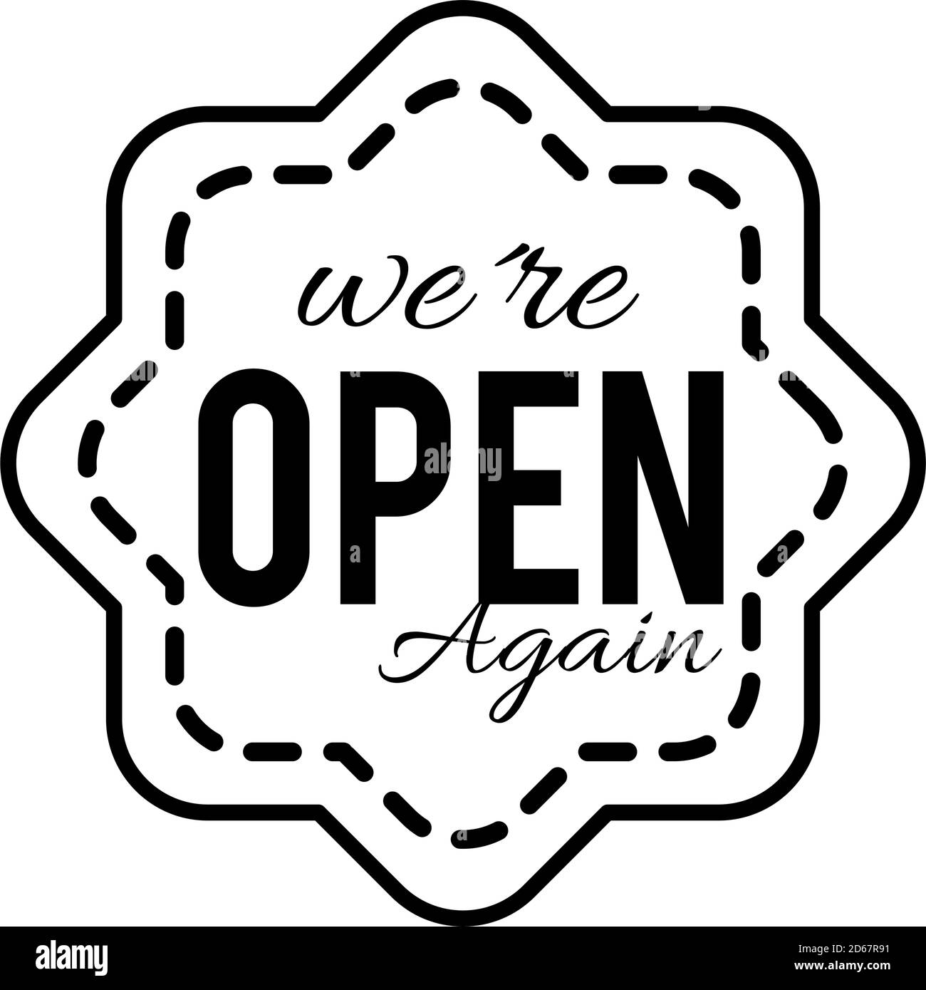 seal stamp with we are open again lettering design over white ...