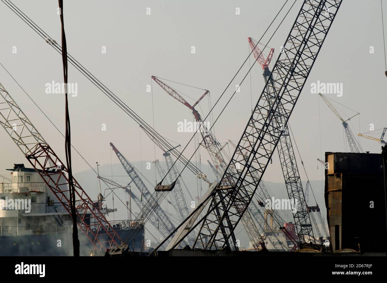 Ships and cranes are seen at the ship breaking yards of Aliaga.Ship ...
