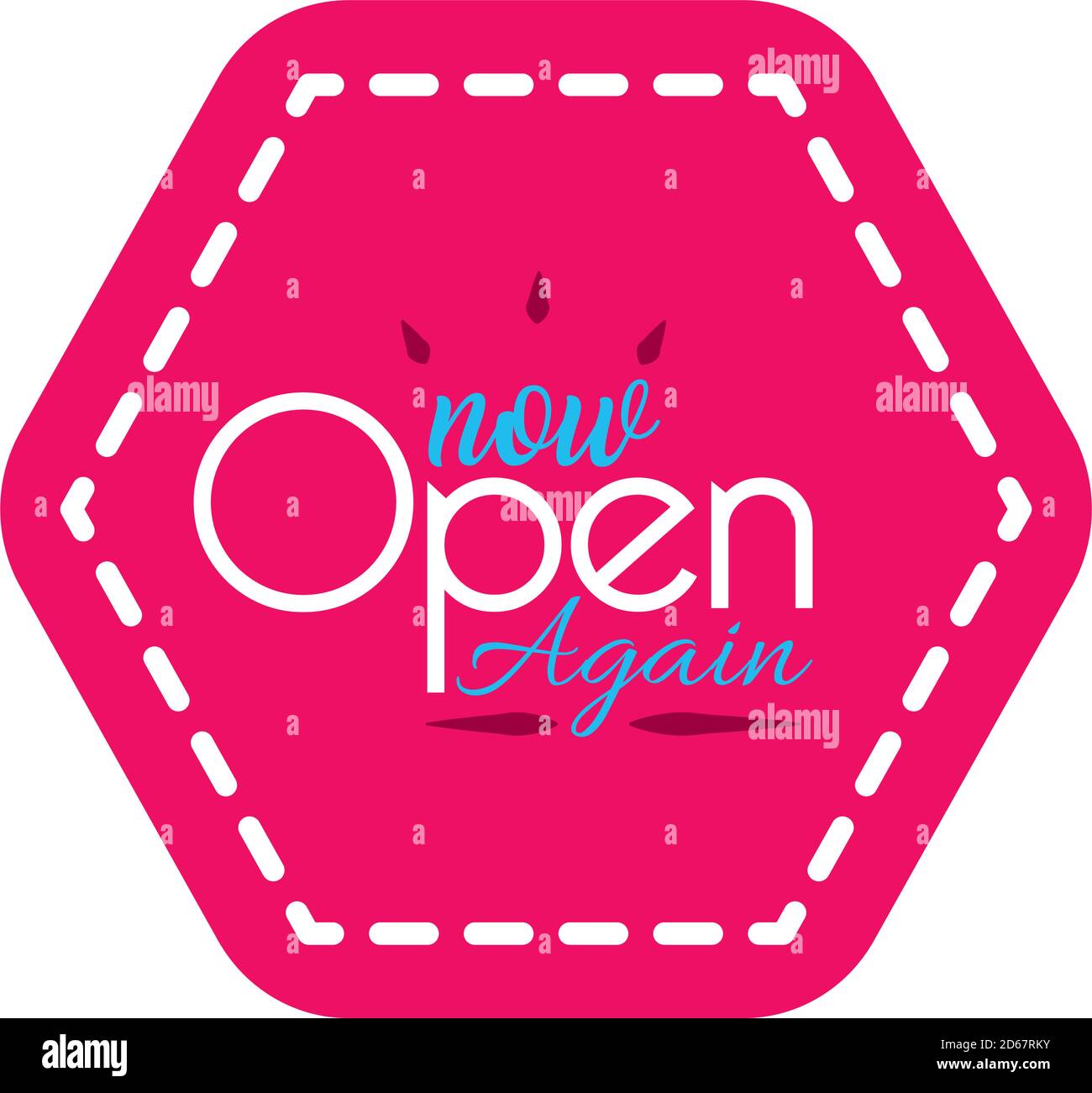 stop sign with now open again lettering design over white background ...