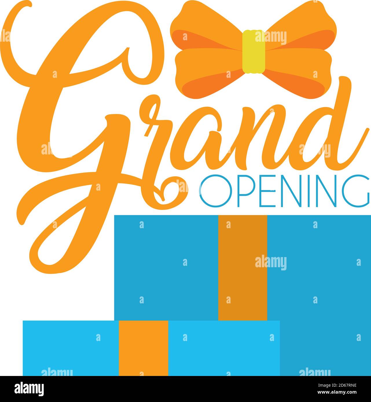grand opening lettering sign with open gift box icon over white ...