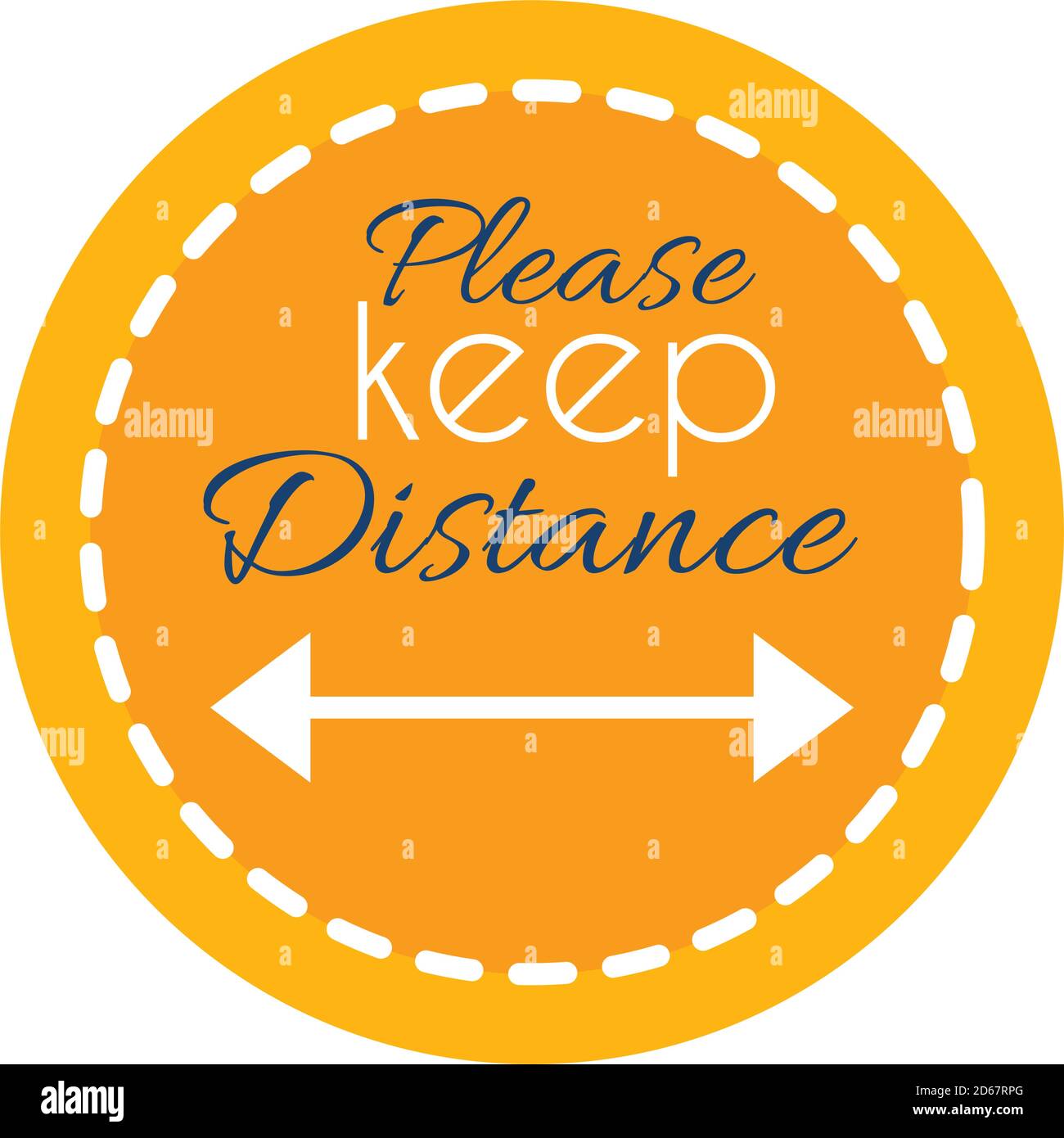 round sign with please keep distance lettering design over white ...