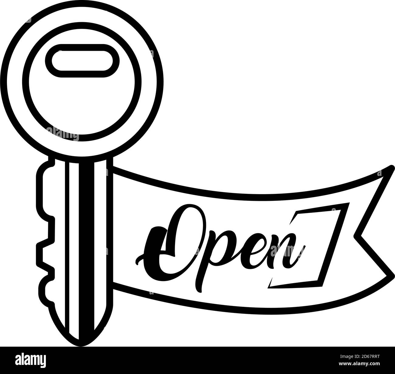 key and ribbon with open lettering design over white background, line ...