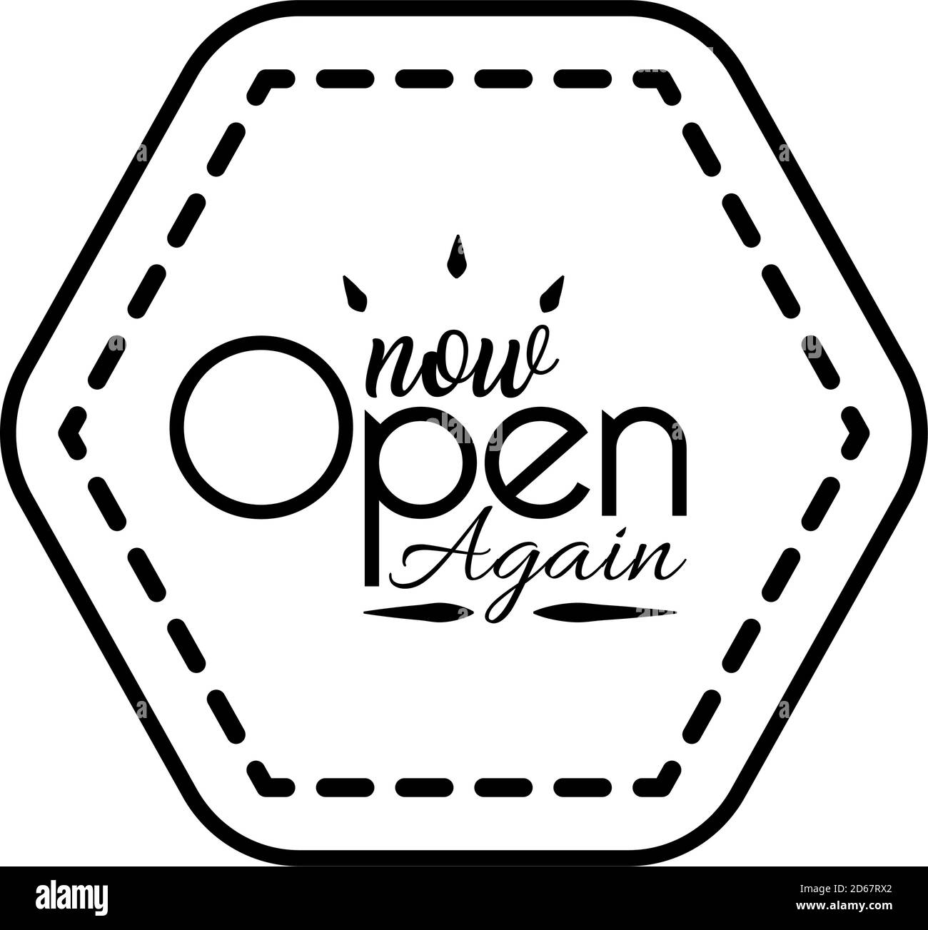 stop sign with now open again lettering design over white background ...