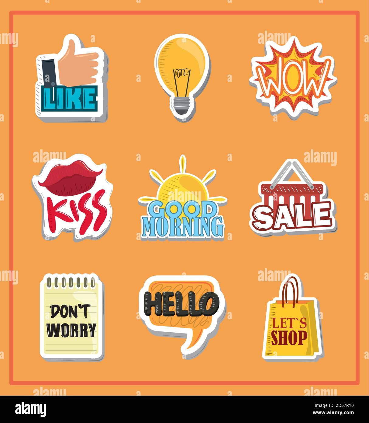 stickers collection with funny lettering and creative design vector ...