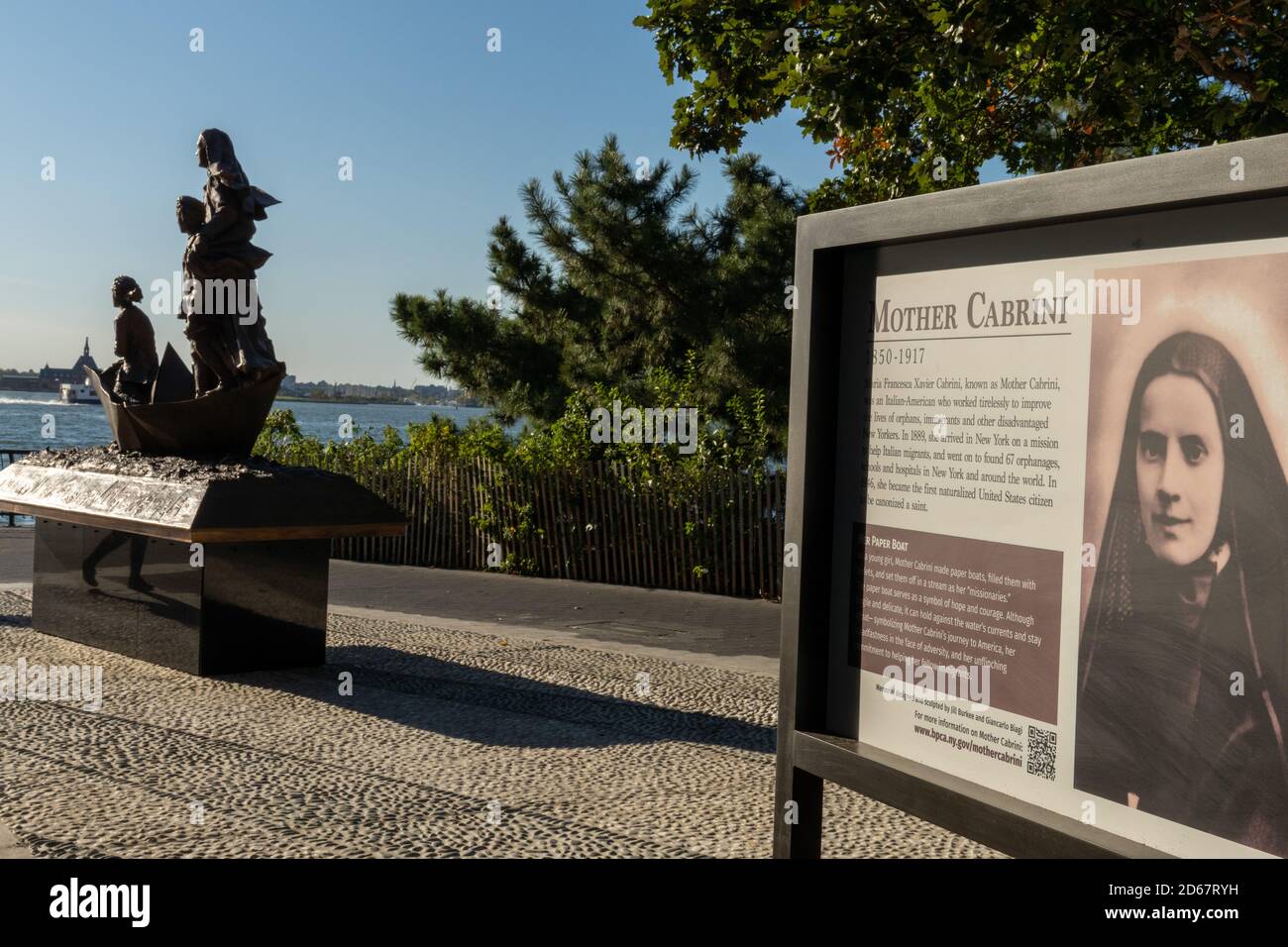 View of the statue of Mother Cabrini in Battery Park City, New York ...