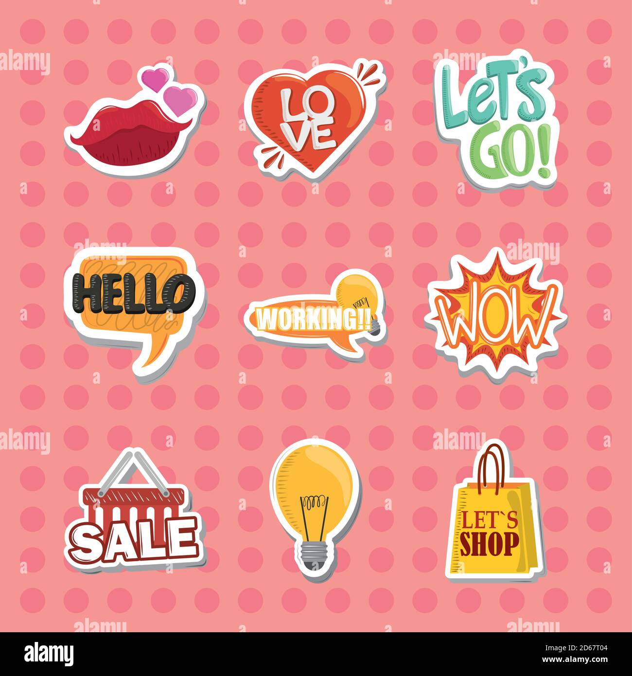 set sticker with lips heart speech bubbles vector illustration Stock ...