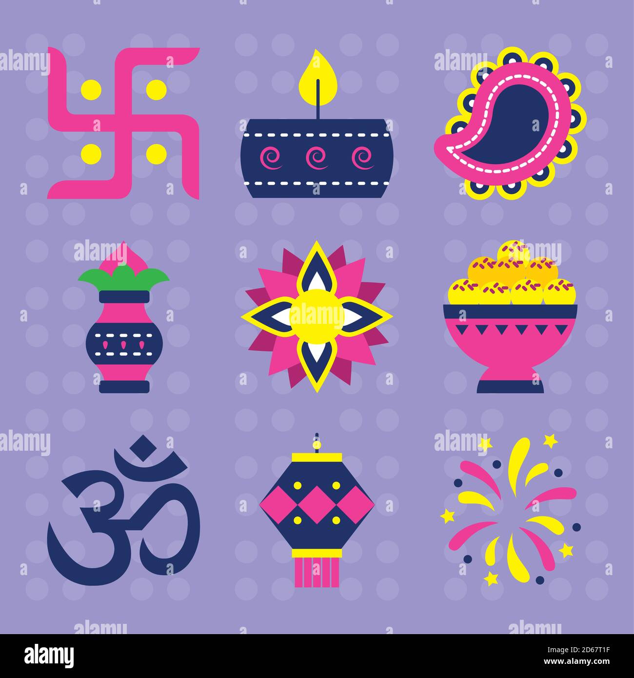 icon set of ohm symbol and diwali over purple background, flat style ...
