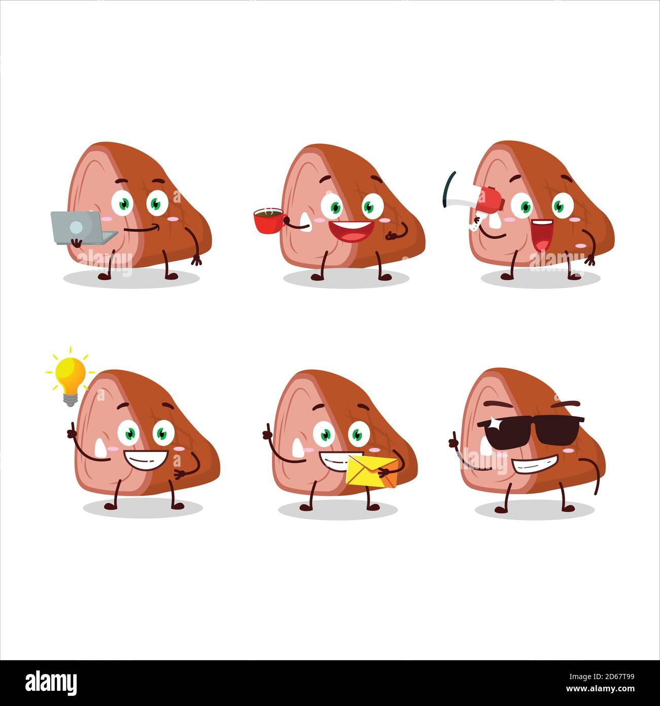 Meat cartoon character with various types of business emoticons Stock ...