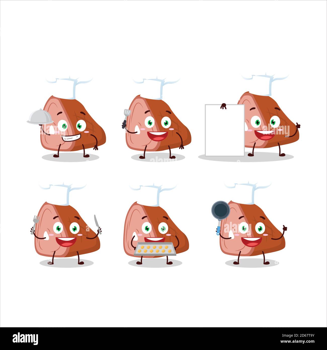 Cartoon character of meat with various chef emoticons Stock Vector ...