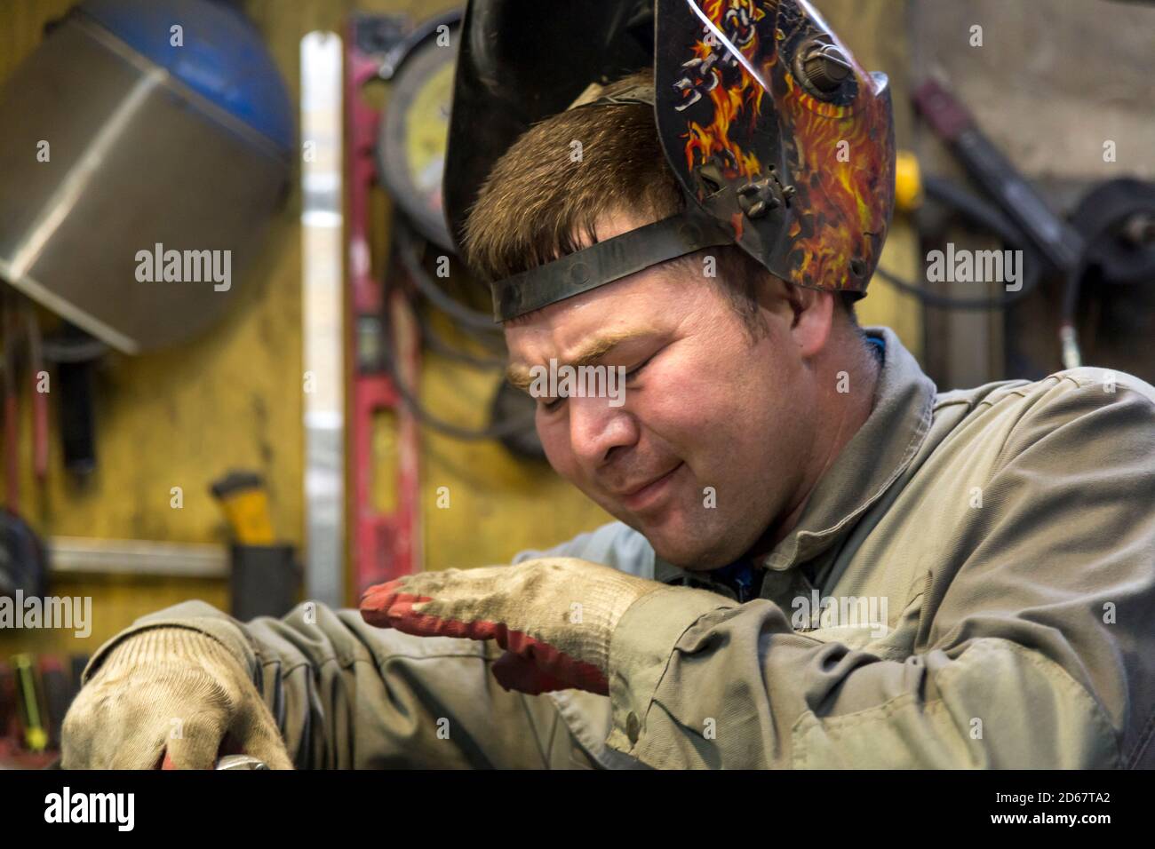Close-up portrait of a welder in the workplace Stock Photo - Alamy