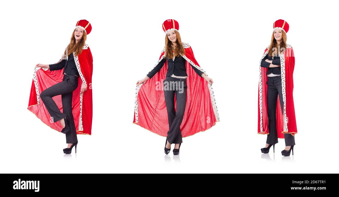 The woman business posing as queen isolated on white Stock Photo - Alamy