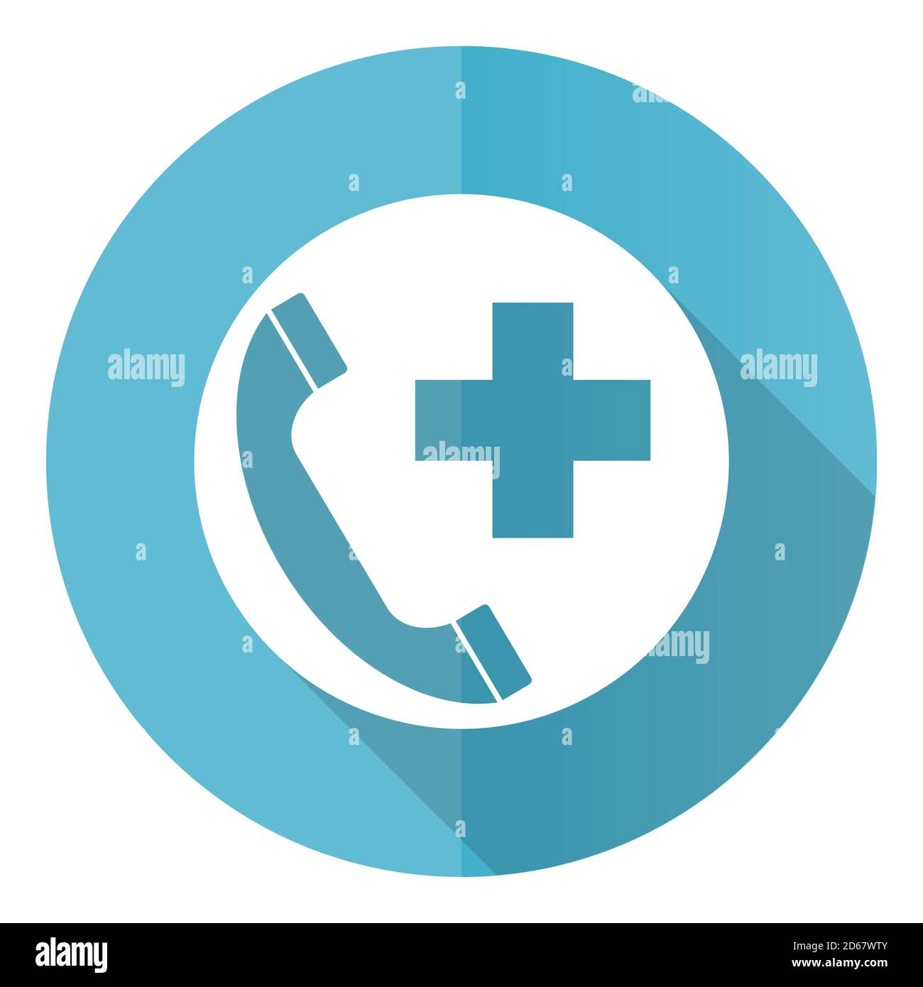 Emergency call vector icon, flat design blue round web button isolated ...