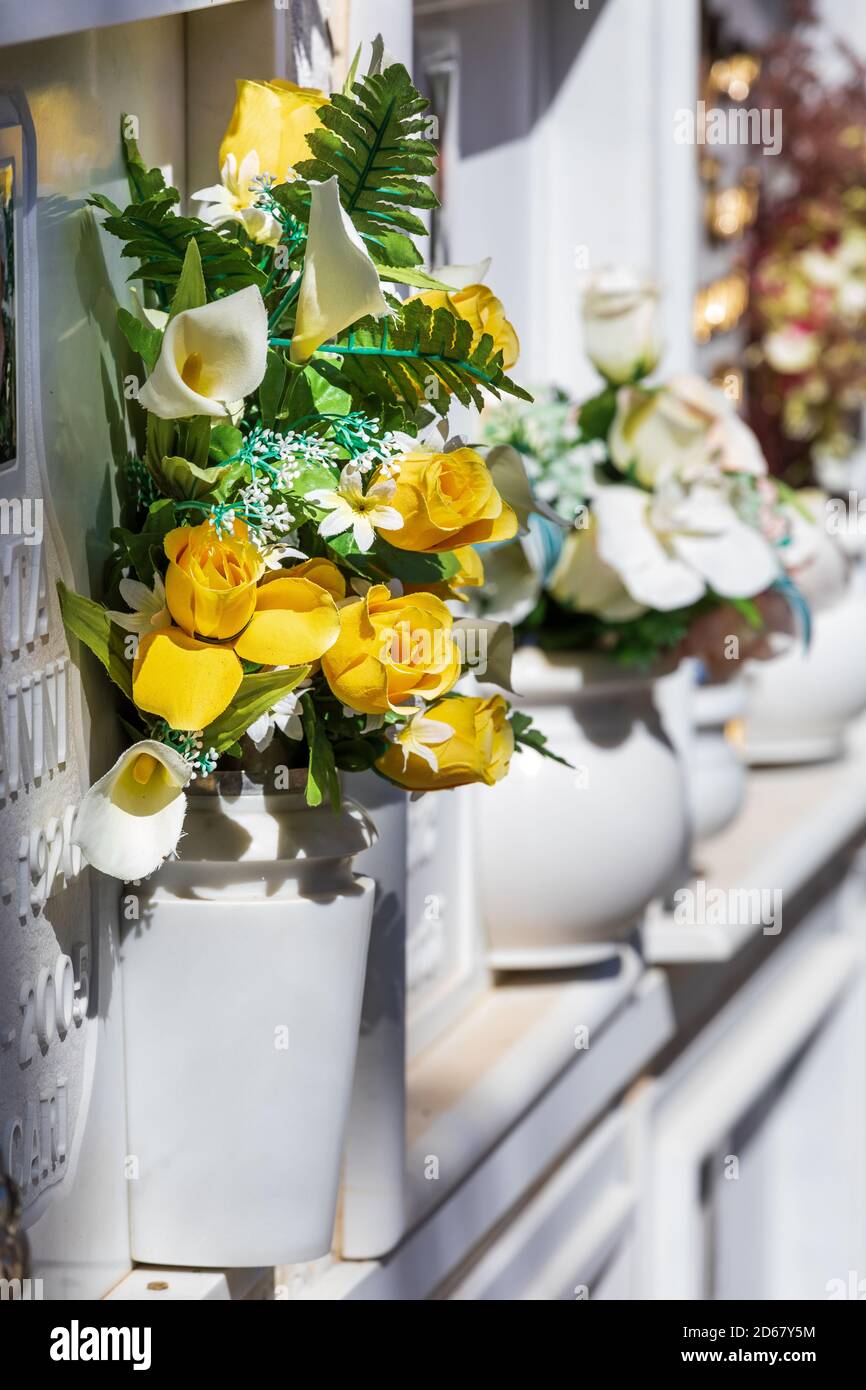 Italian Christian cemetery grave. Tombs in Riomaggiore in Italy ...