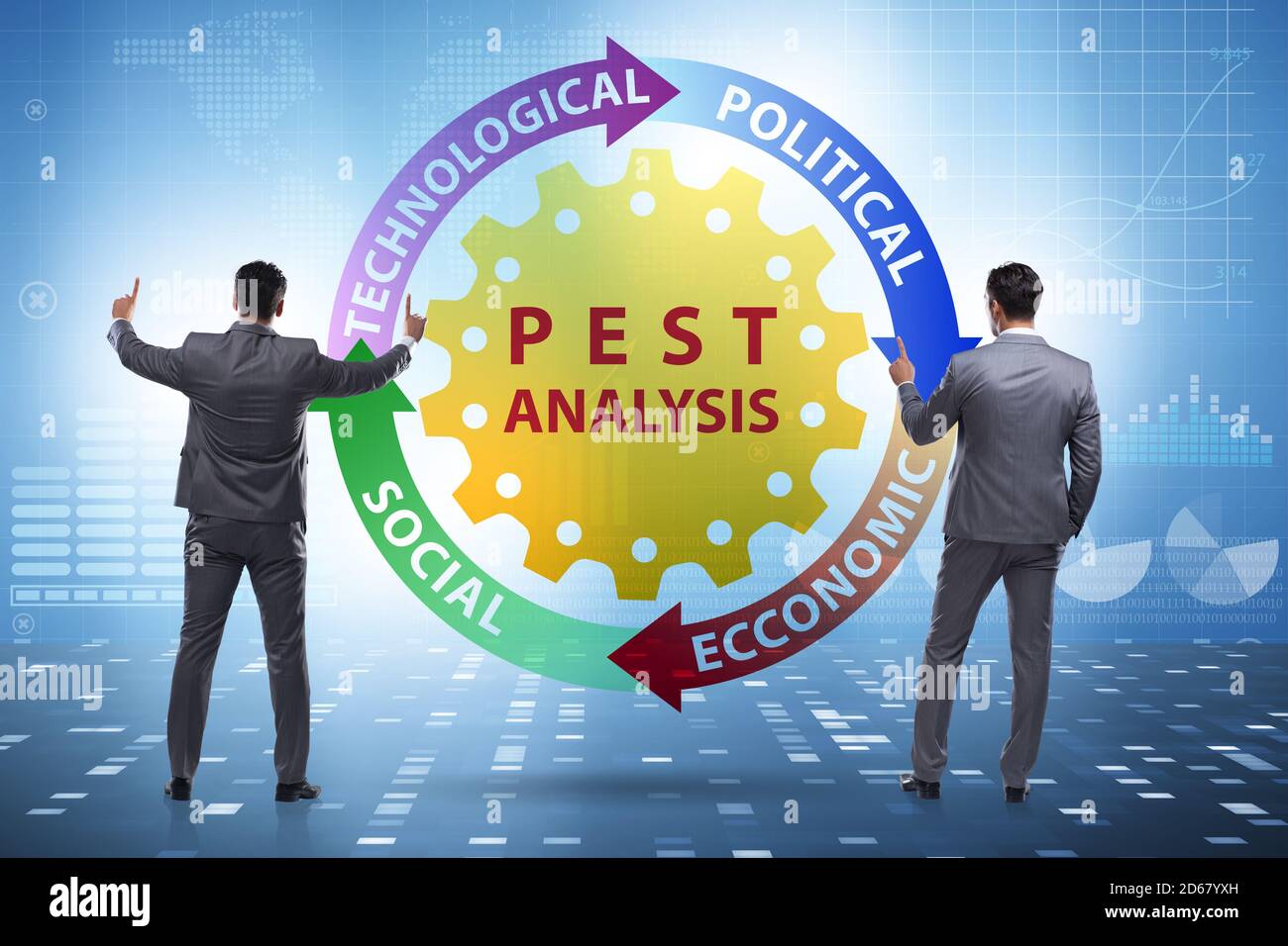 Business people in the PEST analysis business concept Stock Photo - Alamy