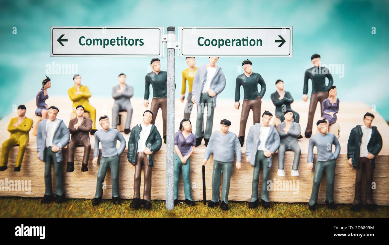Street Sign the Direction Way to Cooperation versus Competitors Stock ...