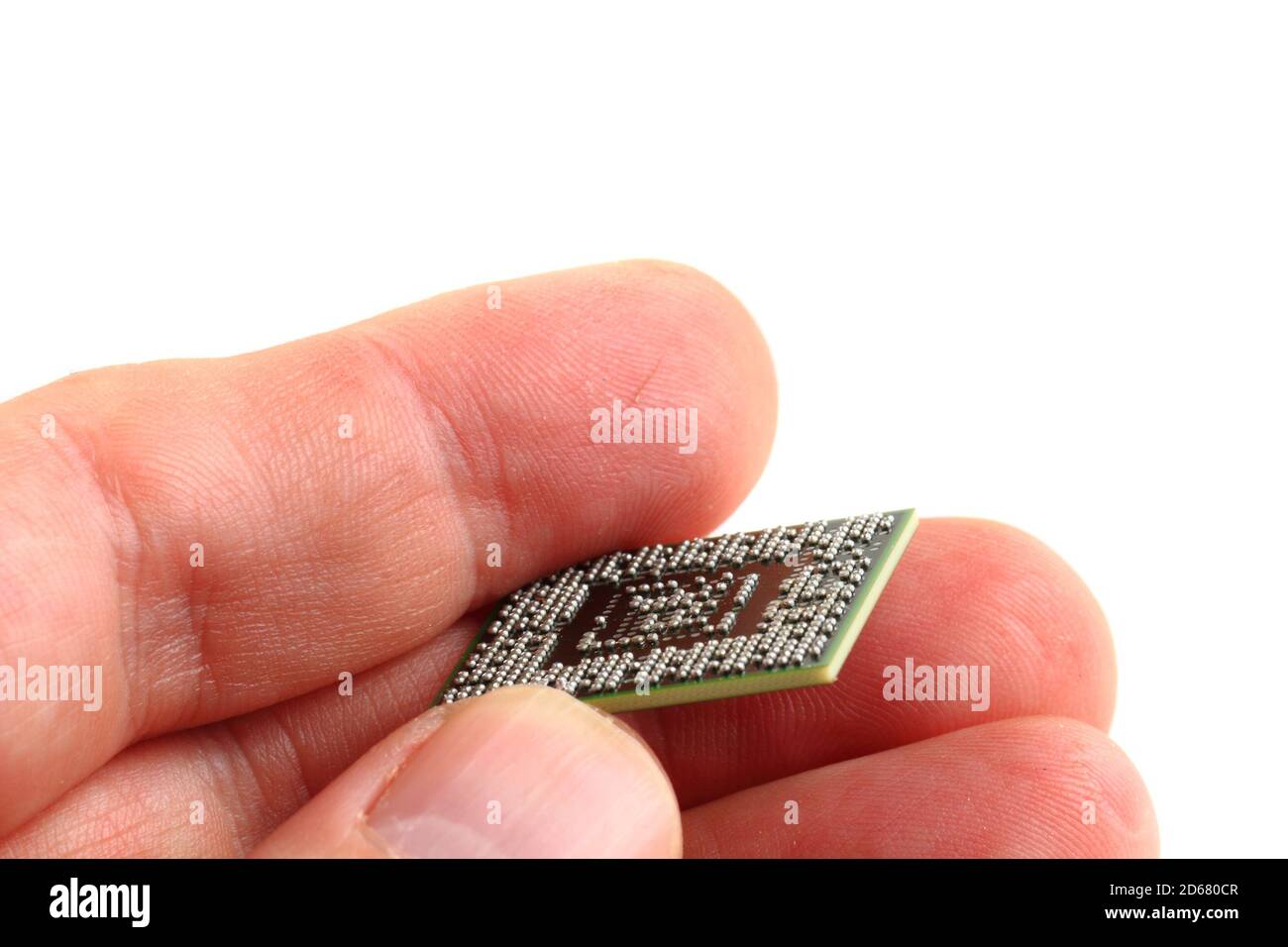 computer chip in the human hand isolated on the white background Stock ...