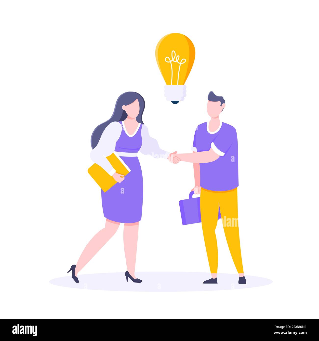 Two people shaking hands together and have an idea flat style design ...